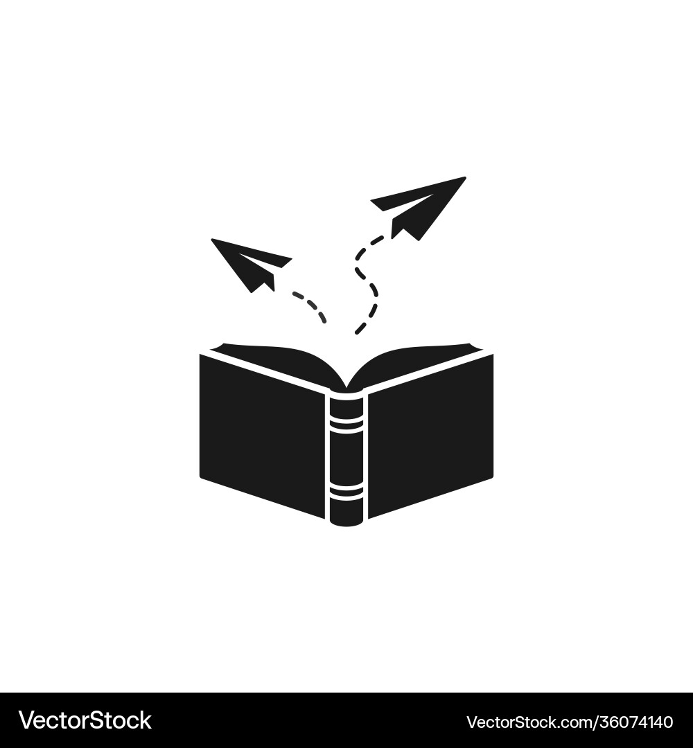 Open line book with paper planes flying out Vector Image