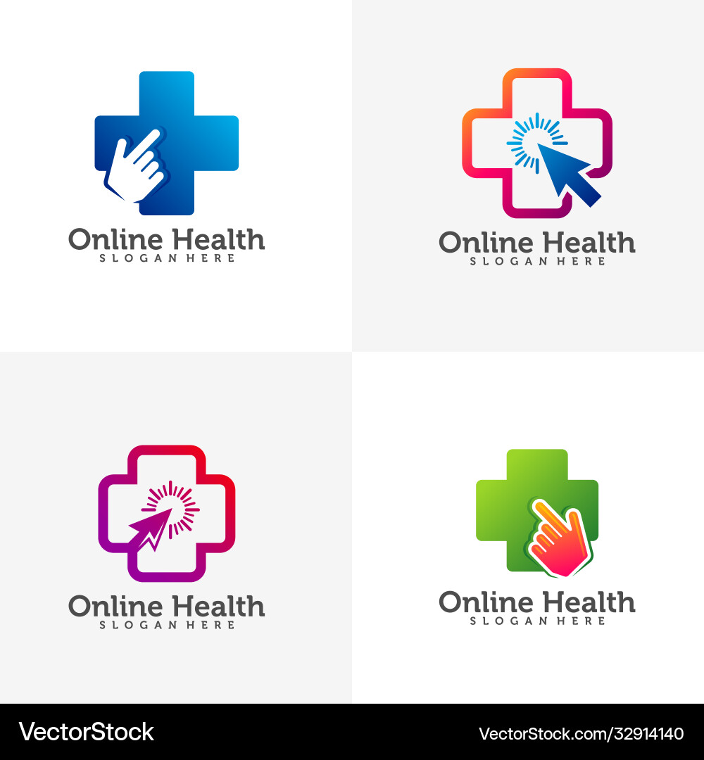 Set online health logo designs touch Royalty Free Vector