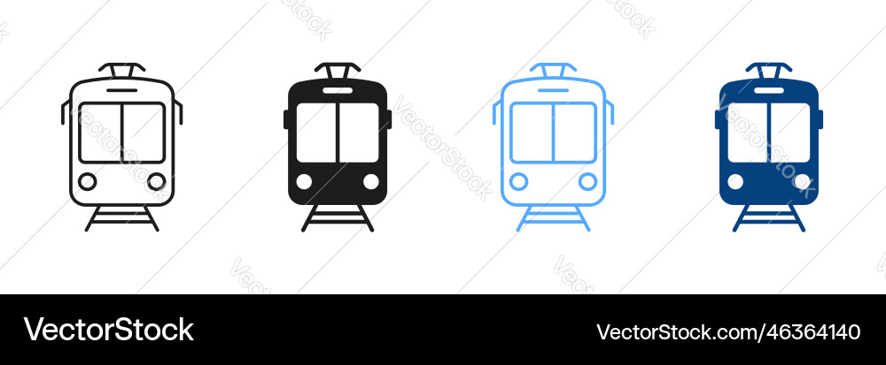 Tramway line and silhouette pictograms stops Vector Image