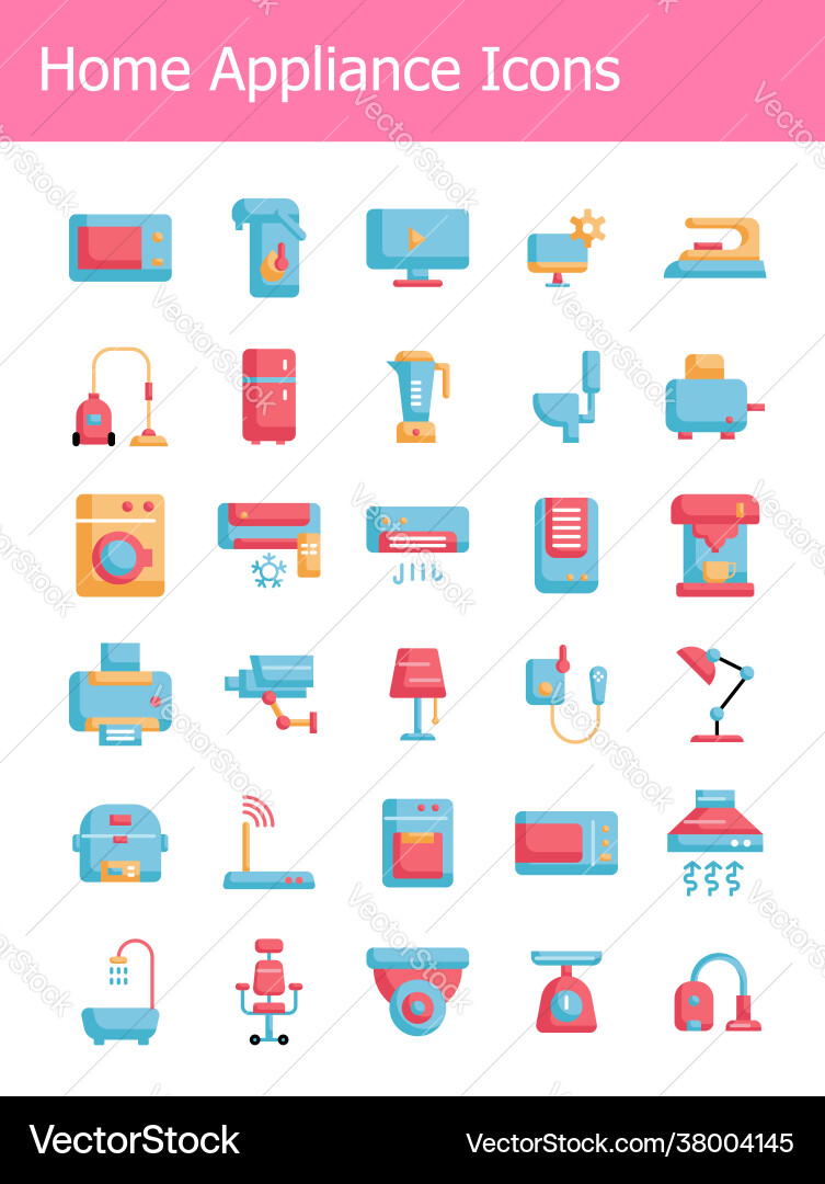 30 home appliance simple flat icons pack Vector Image