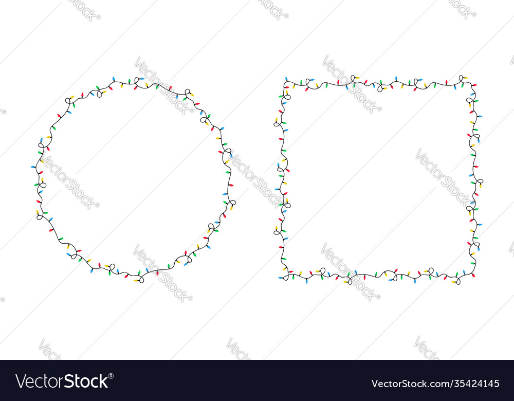 Christmas lights garland frames set color borders Vector Image
