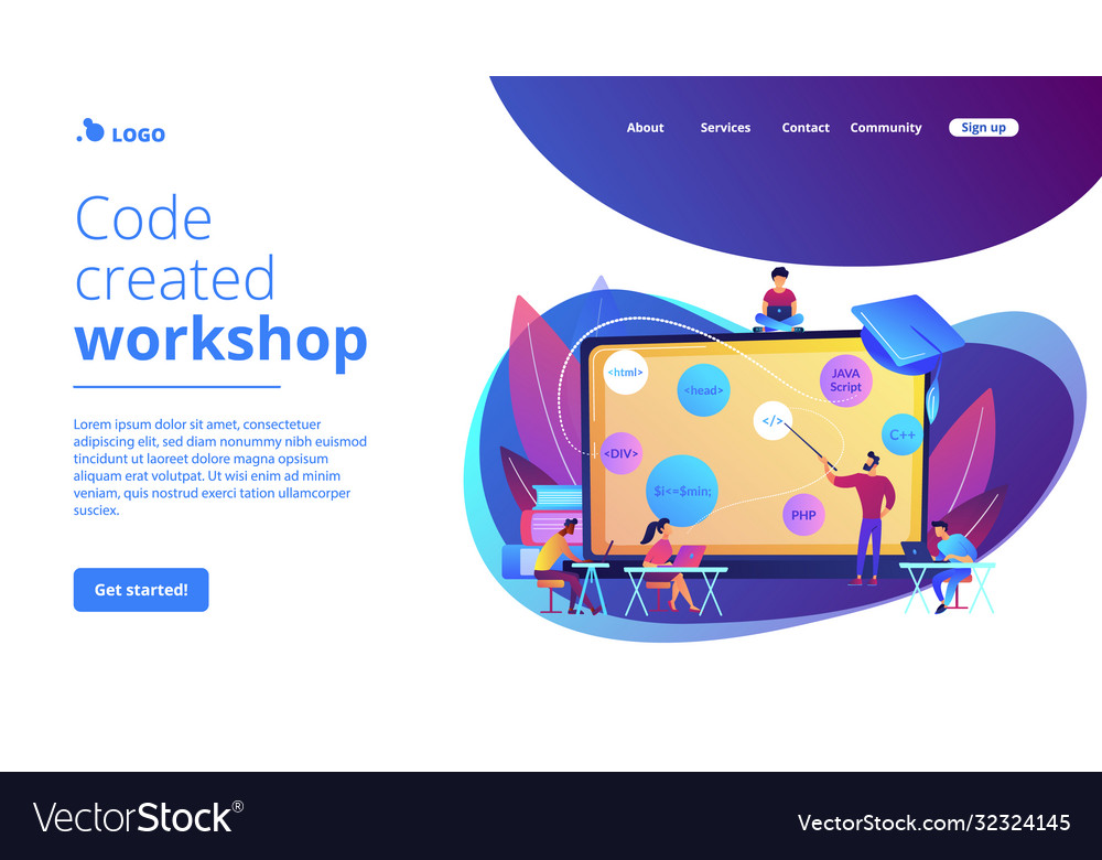 Coding workshop concept landing page Royalty Free Vector