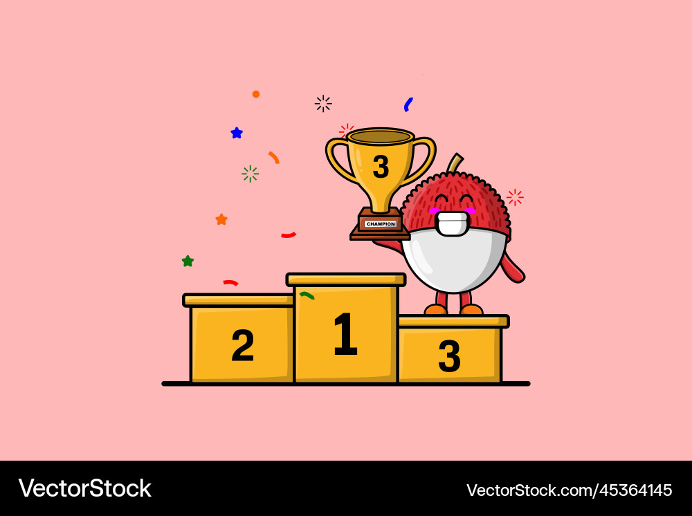 Cute cartoon lychee character as the third winner Vector Image