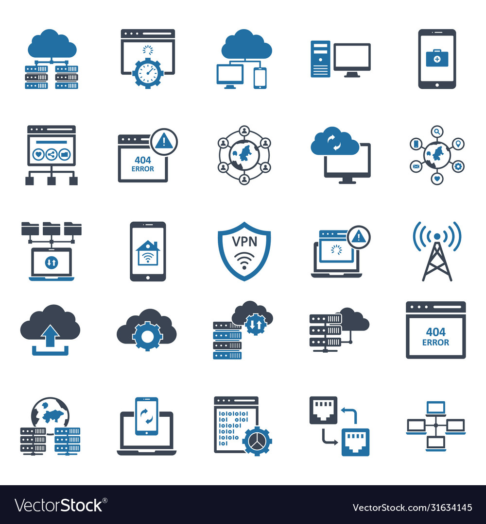 Data and networking icons set every single Vector Image