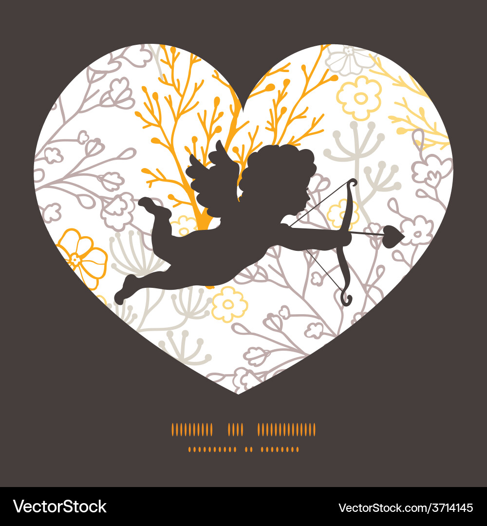 Magical floral shooting cupid silhouette Vector Image