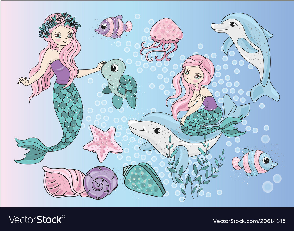 Sea clip arts mermaids Royalty Free Vector Image