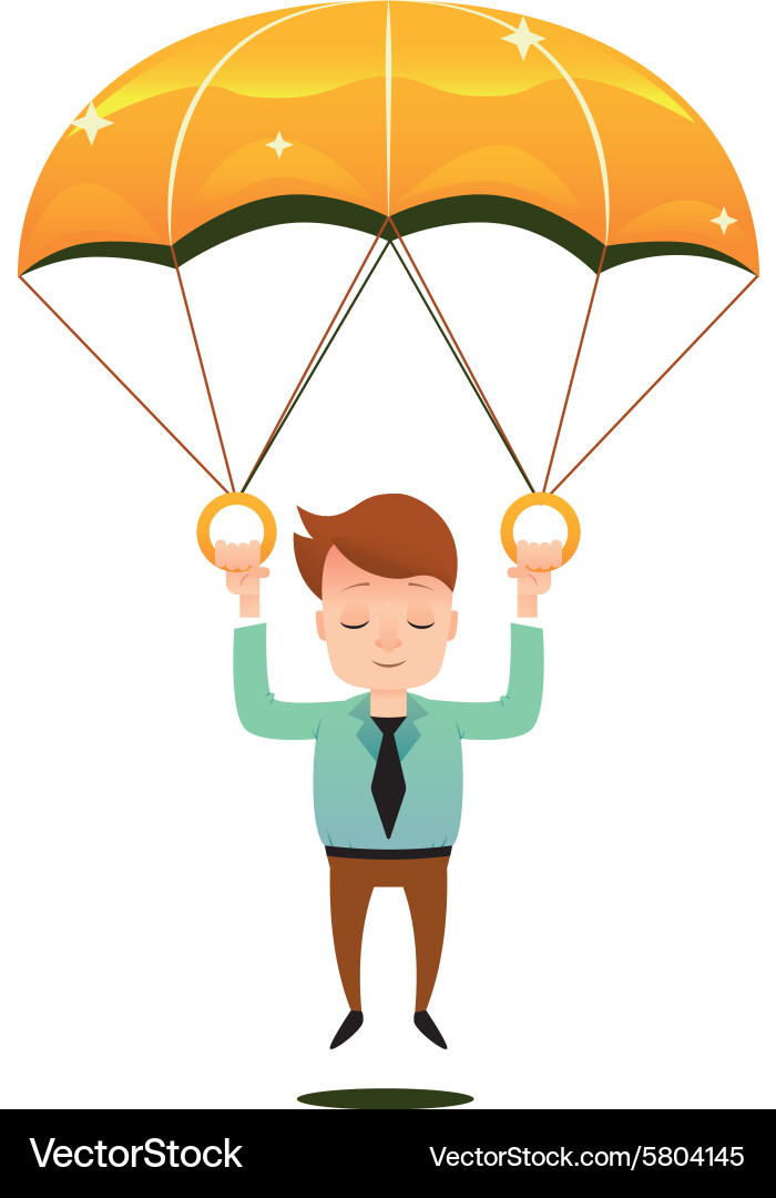 Smiling man fall on a golden parachute Royalty Free Vector