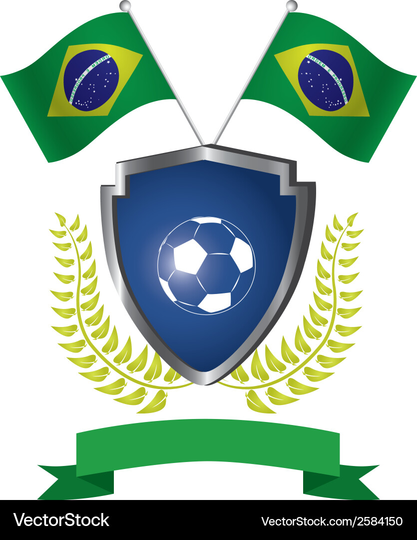 A shield with soccer ball ribbon pair flags Vector Image