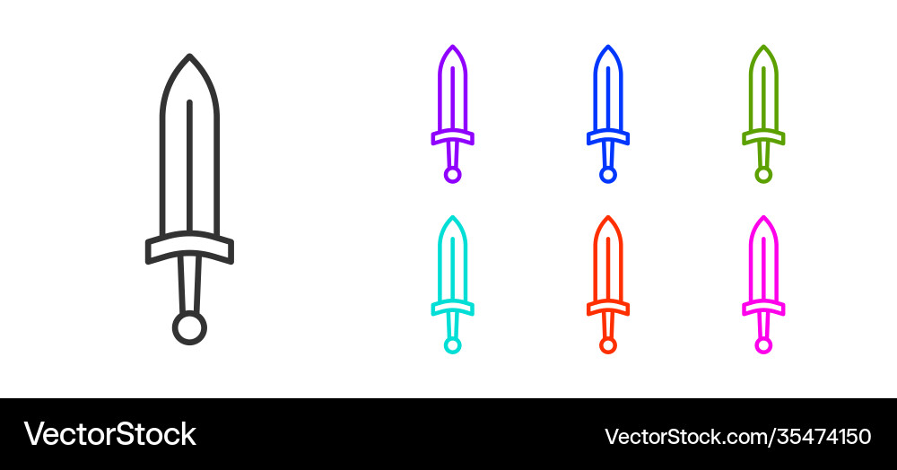 Black line medieval sword icon isolated on white Vector Image