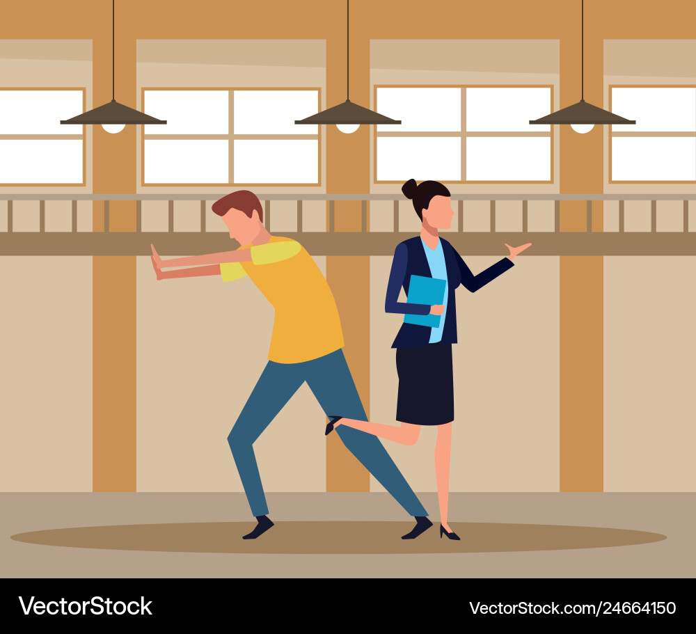 Coworkers teamwork cartoon Royalty Free Vector Image