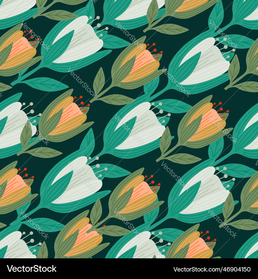 Cute tulip flower seamless pattern wildflower Vector Image