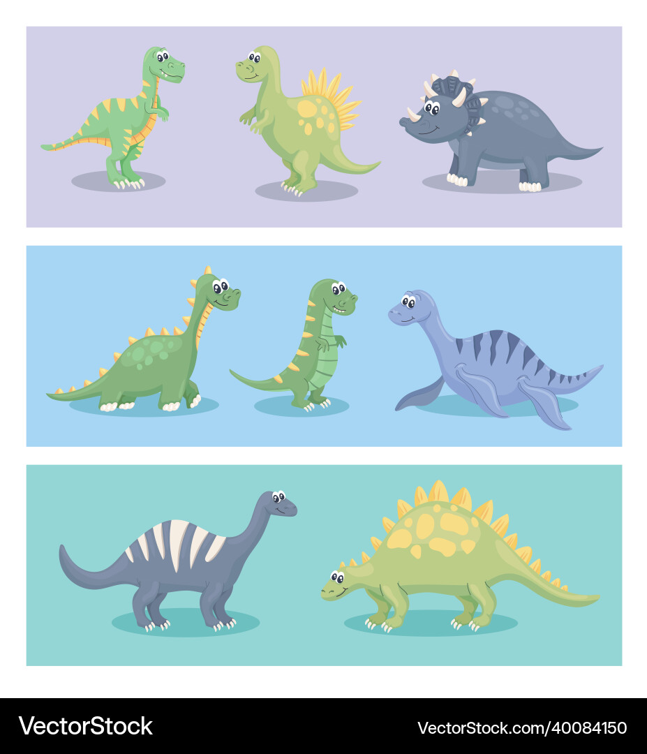 Eight cute dinosaurs icons Royalty Free Vector Image