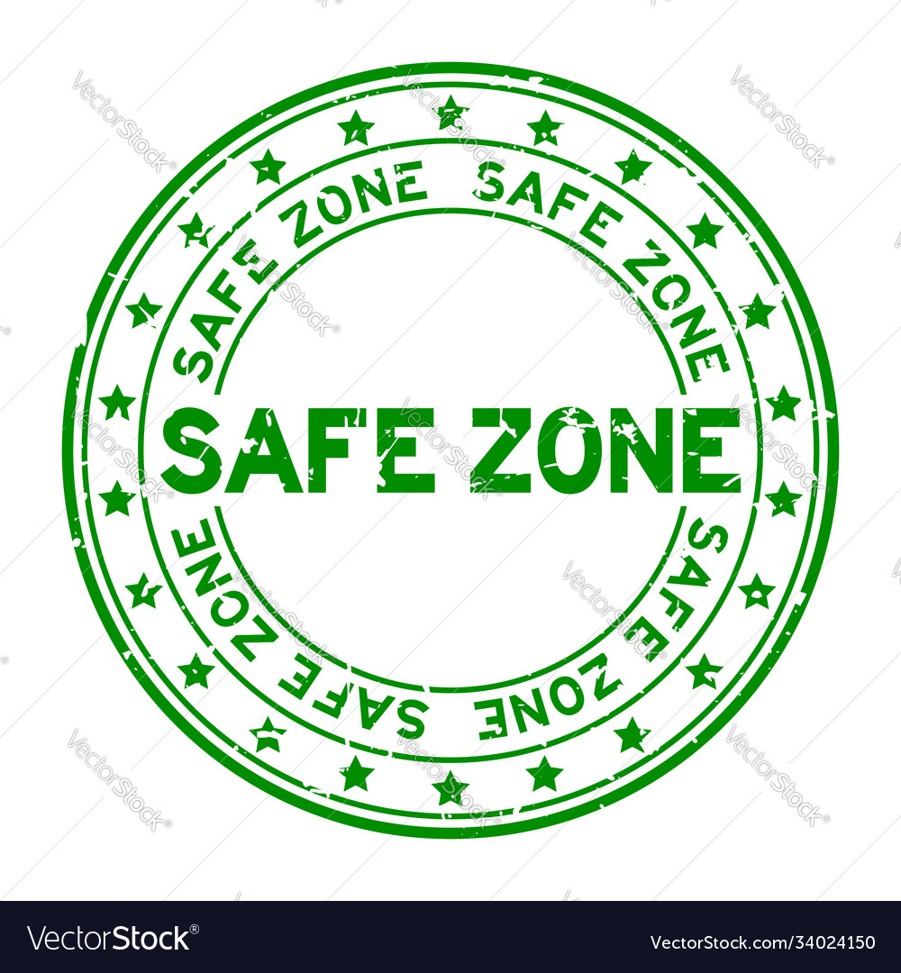 Grunge green safe zone word round rubber seal Vector Image