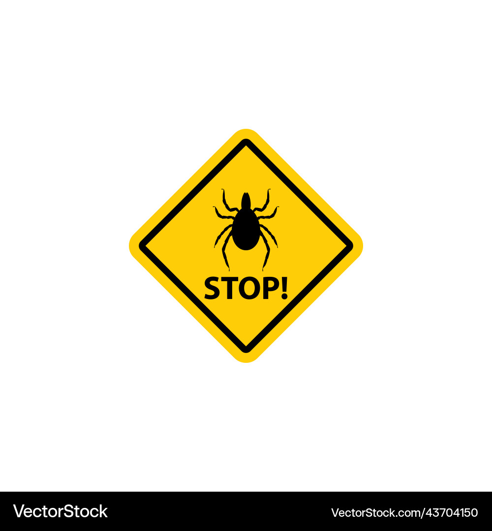 Warning yellow sticker with mite silhouette Vector Image