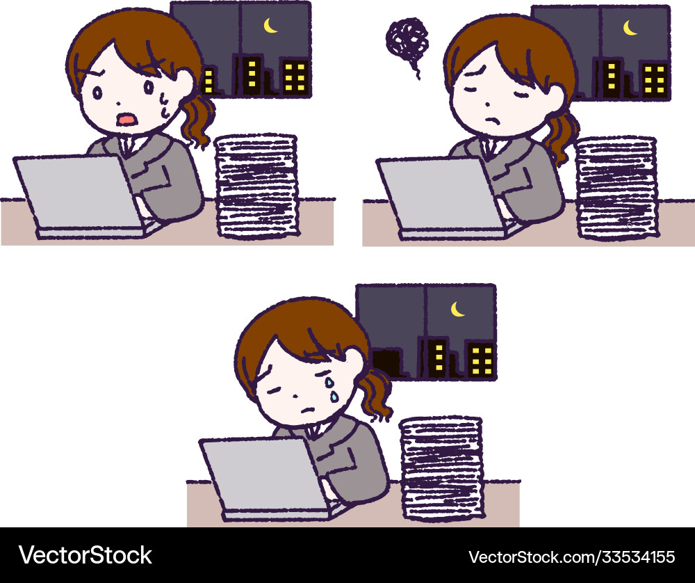 Cute female employee working overtime set Vector Image
