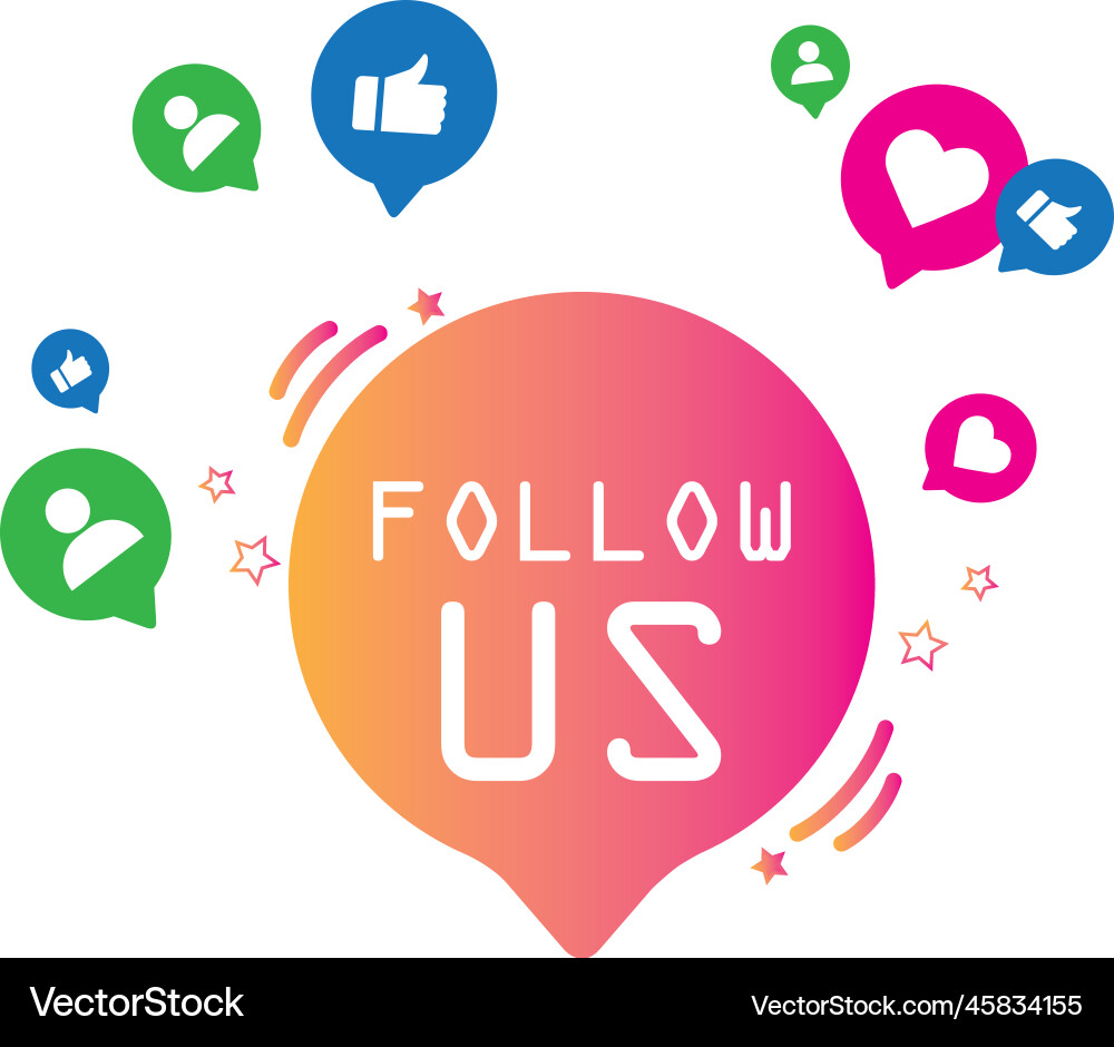 Follow us banner with memphis style Royalty Free Vector