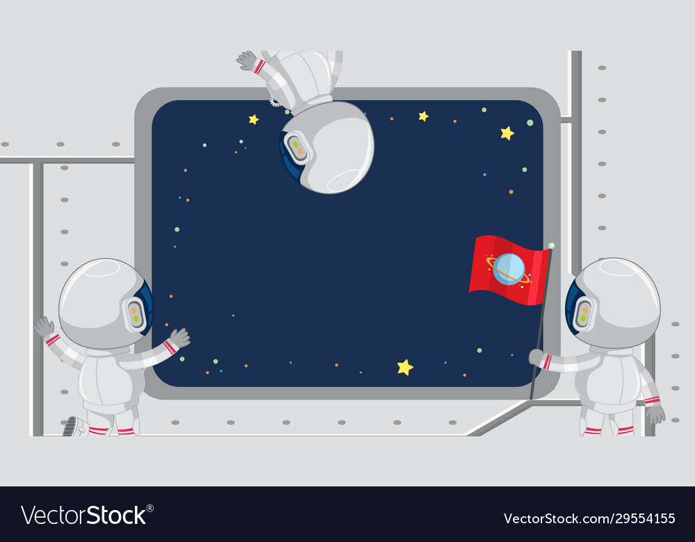 Frame template design with astronauts looking Vector Image