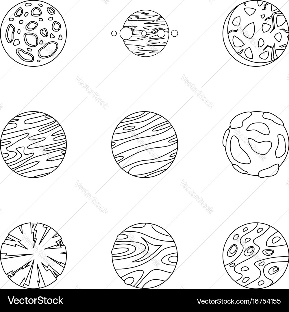 Galaxy planet icons set outline style Royalty Free Vector
