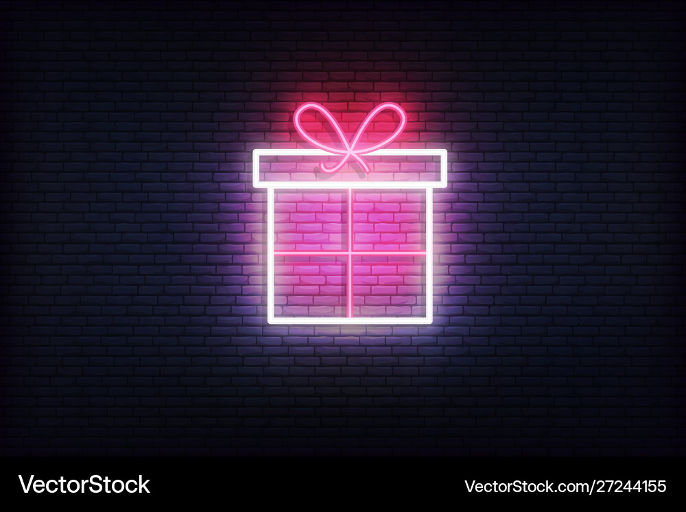 Gift box neon icon glowing christmas winter Vector Image