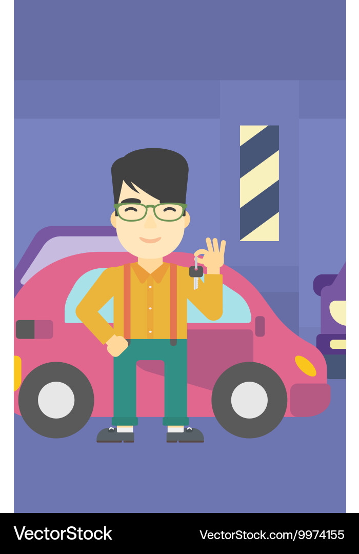 Man holding keys to his new car Royalty Free Vector Image