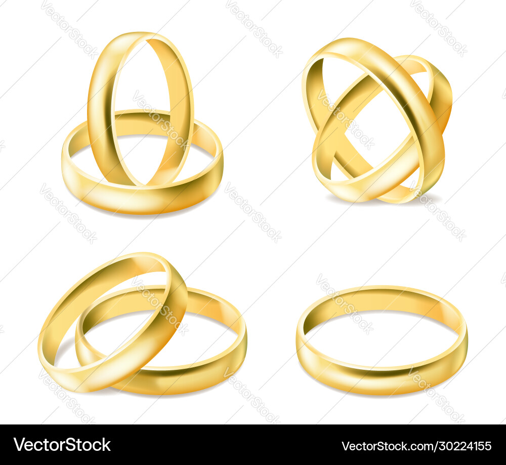 Set gold engagement rings isolated on white Vector Image