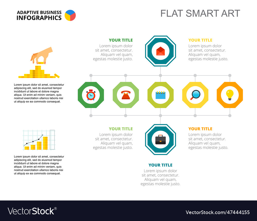 Seven elements flowchart slide template Royalty Free Vector