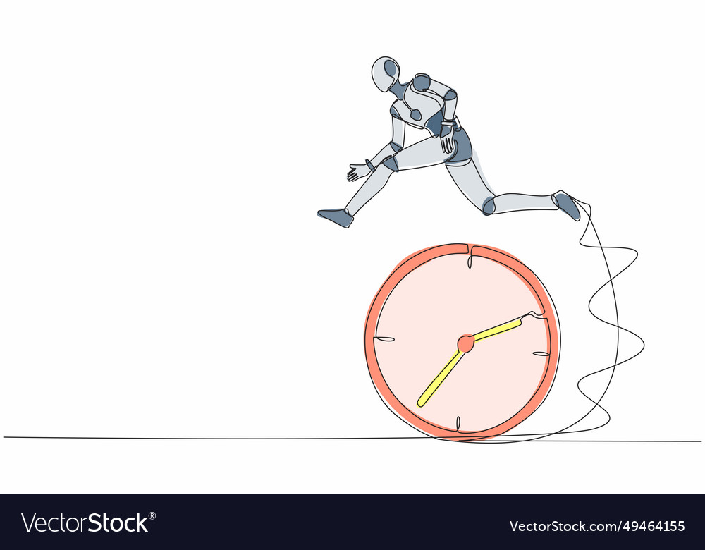 Single continuous line drawing robot jumping over Vector Image Single continuous line drawing robot jumping over Vector Image