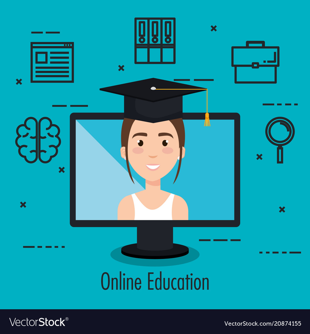 Student using computer desktop electronic Vector Image