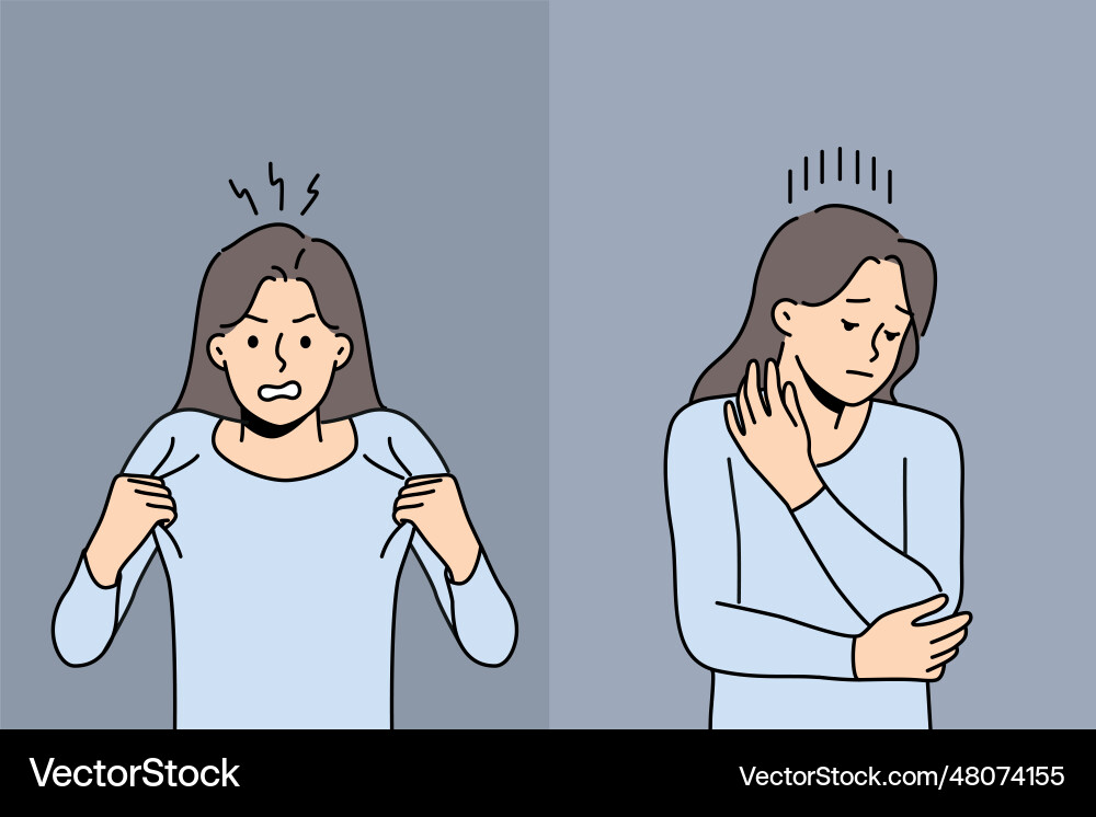 Woman shows anger and insecurity demonstrate Vector Image
