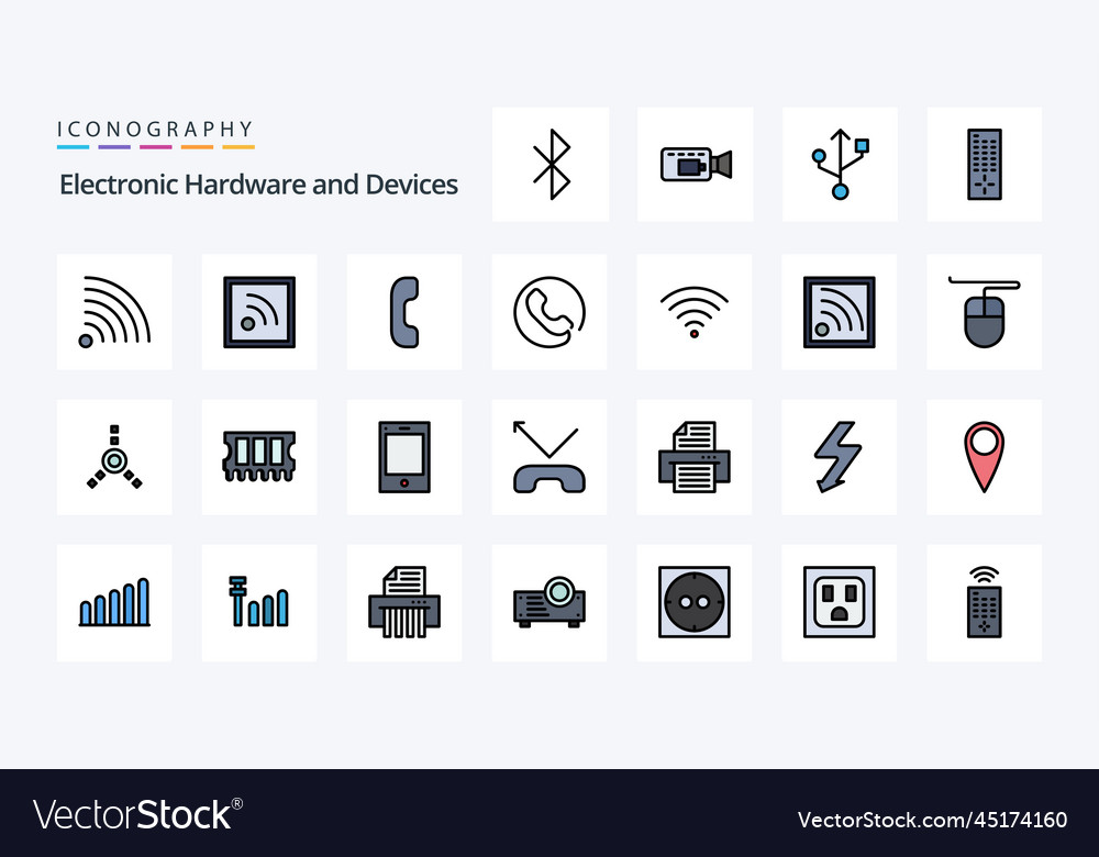 25 devices line filled style icon pack Royalty Free Vector