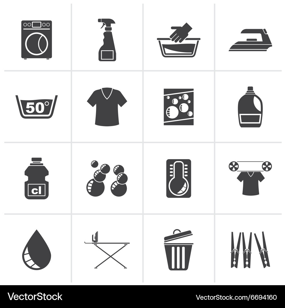 Black Washing machine and laundry icons Royalty Free Vector