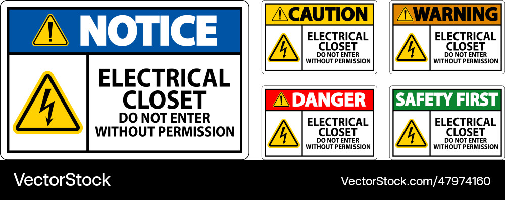 Danger sign electrical closet - do not enter Vector Image