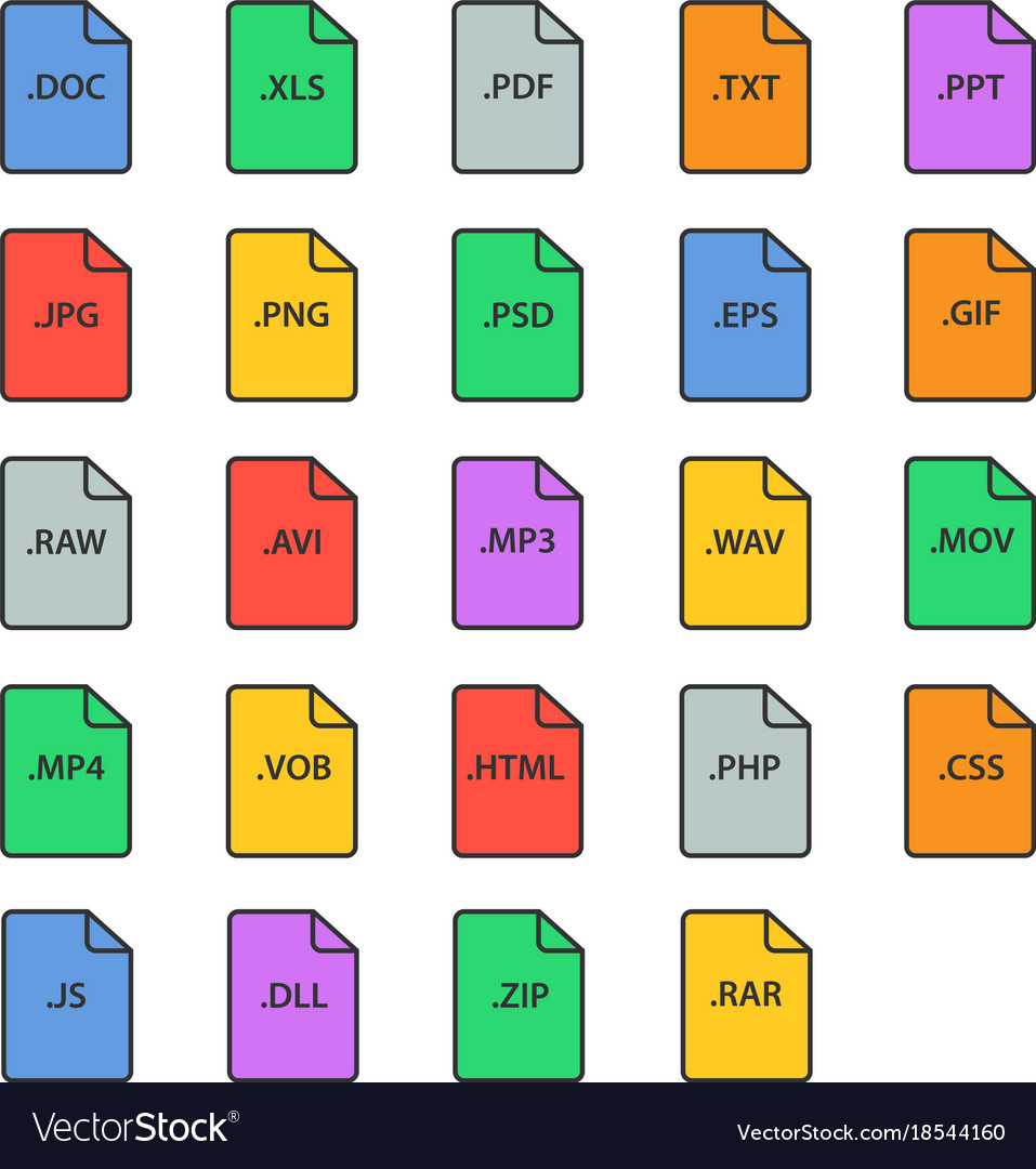 File type icon set Royalty Free Vector Image - VectorStock