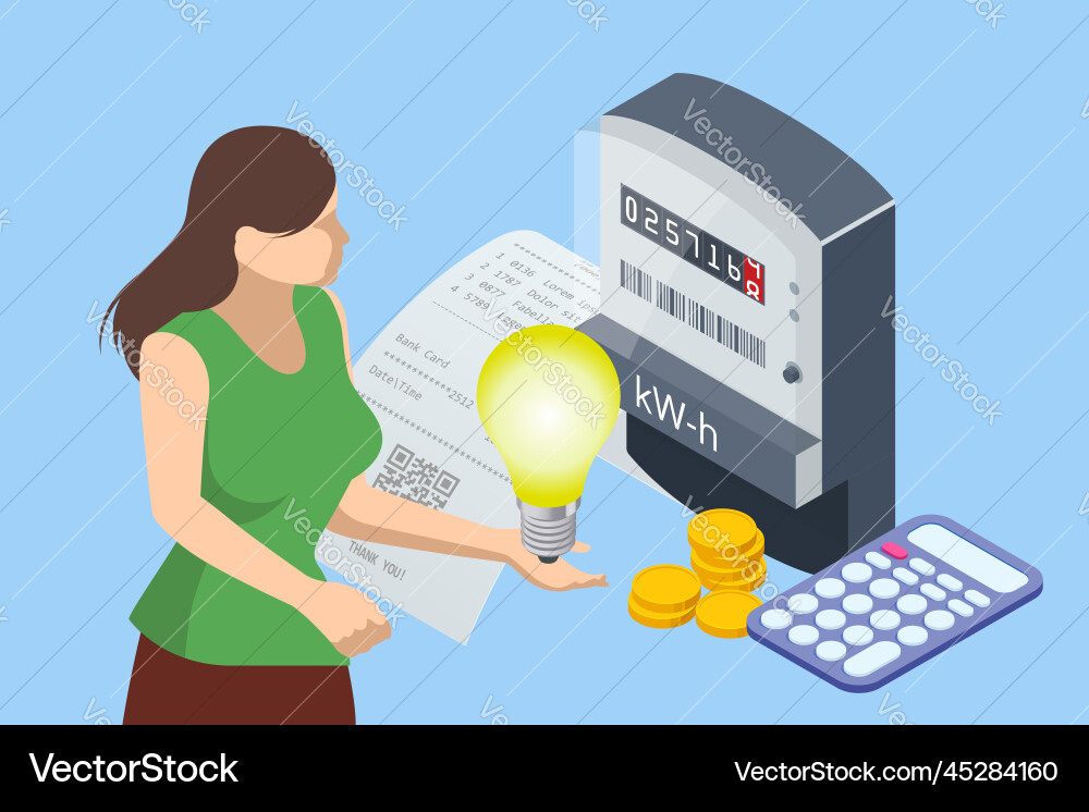 Isometric invoice and electricity meter utility Vector Image