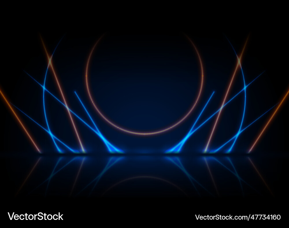 Orange blue neon lines and circles abstract Vector Image
