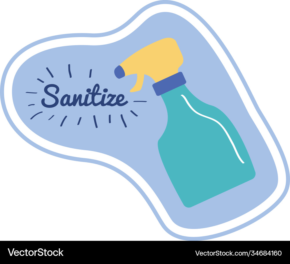 Sanitize lettering campaign with splash bottle Vector Image