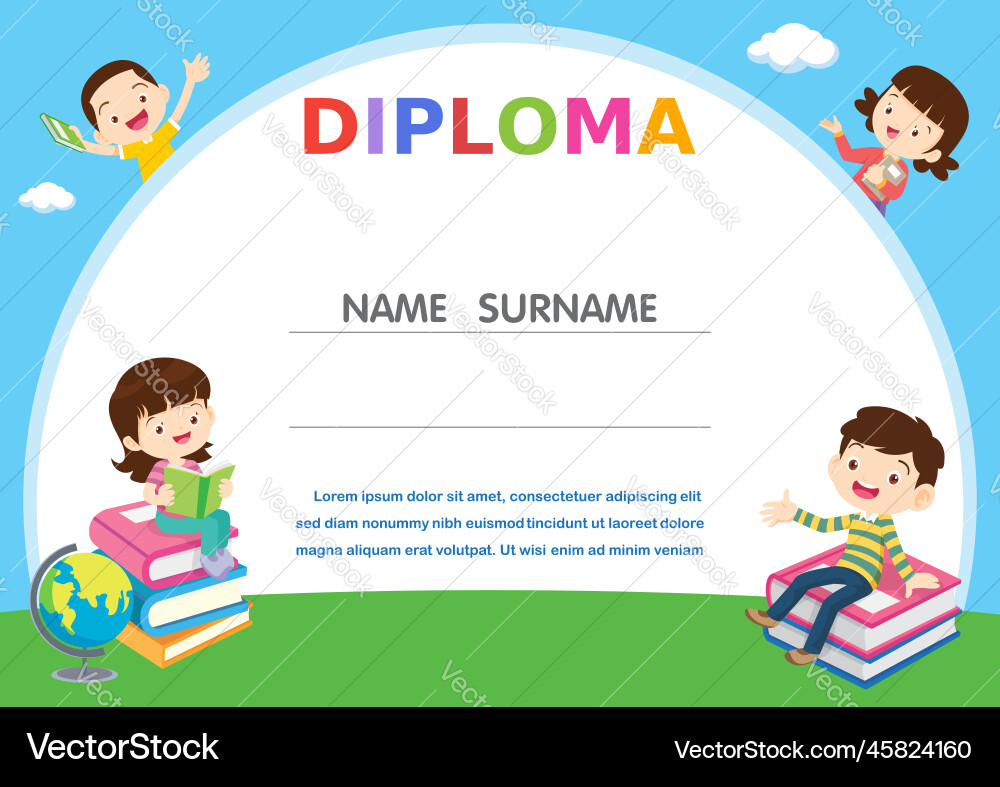 School kids diploma certificate background design Vector Image