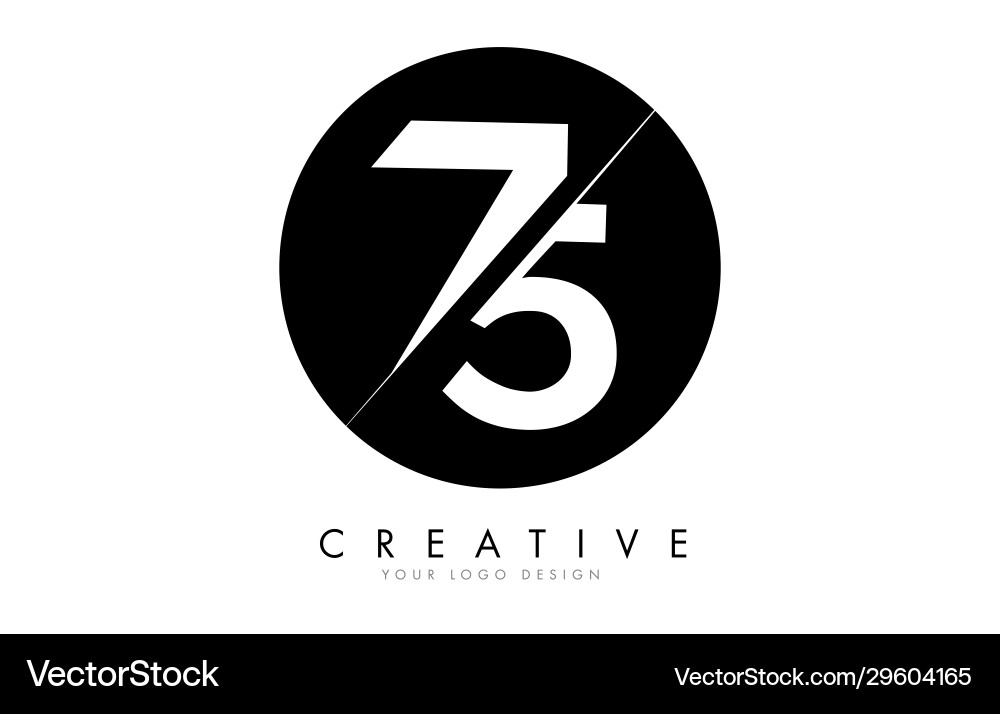 75 7 5 number logo design with a creative cut and Vector Image