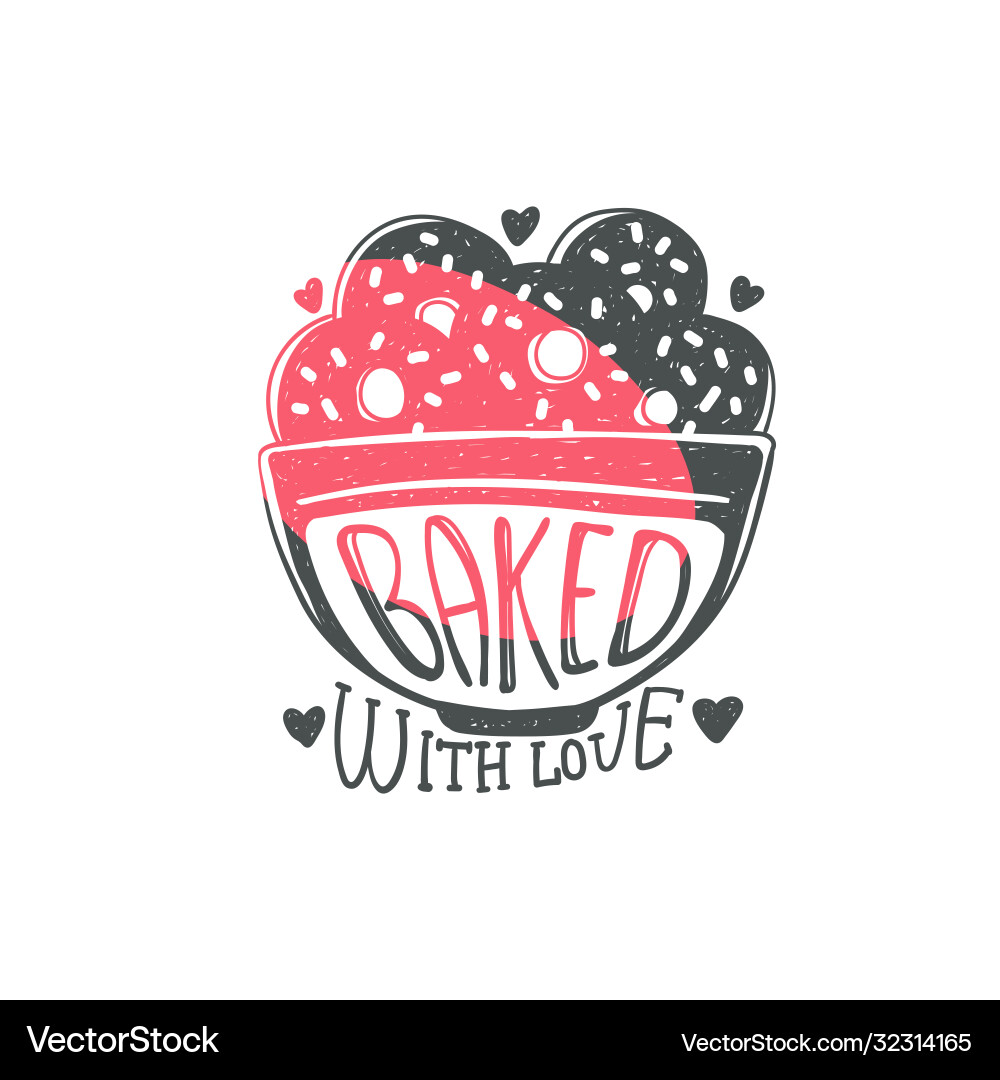 Baked with love - cute kitchen quote doodle Vector Image