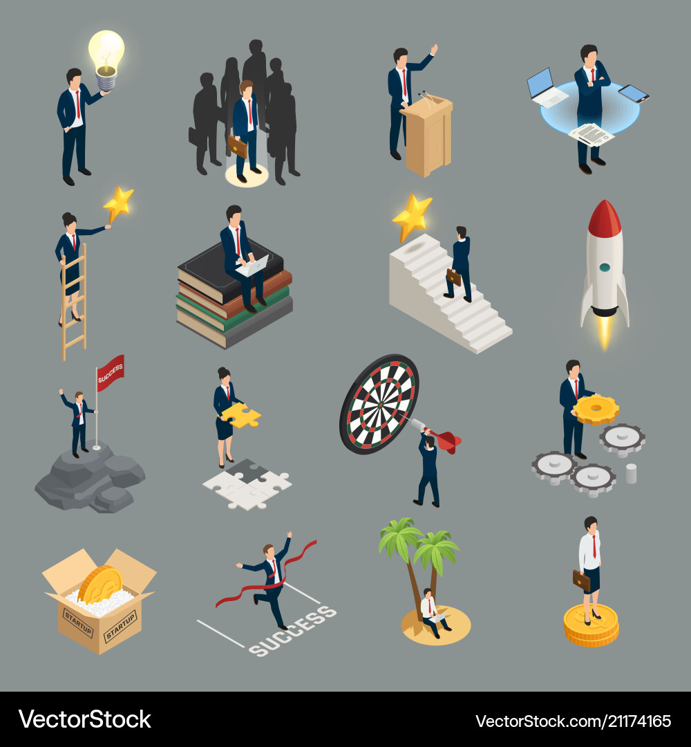 Entrepreneur isometric icons Royalty Free Vector Image