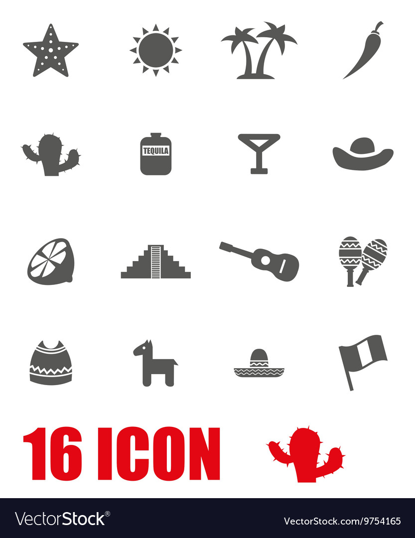 Grey mexico icon set Royalty Free Vector Image