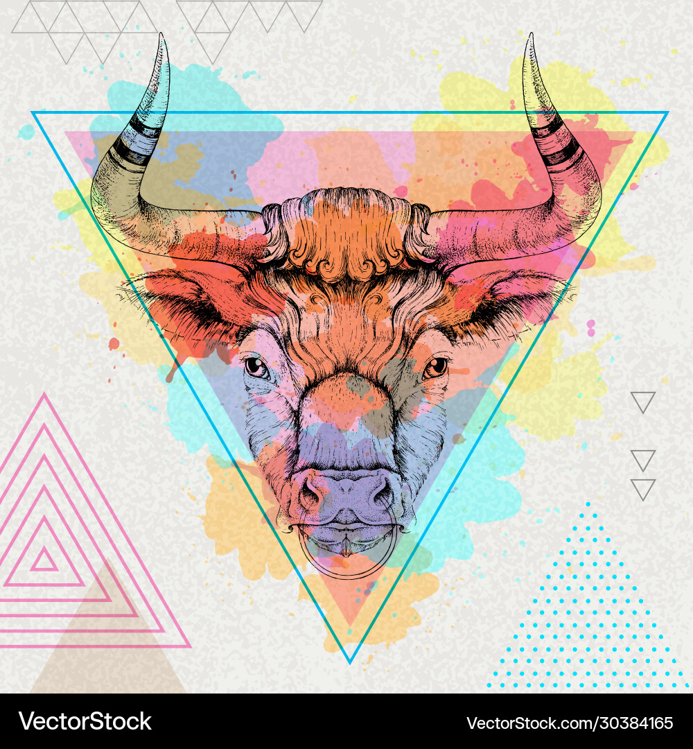Hipster realistic animal bull Royalty Free Vector Image