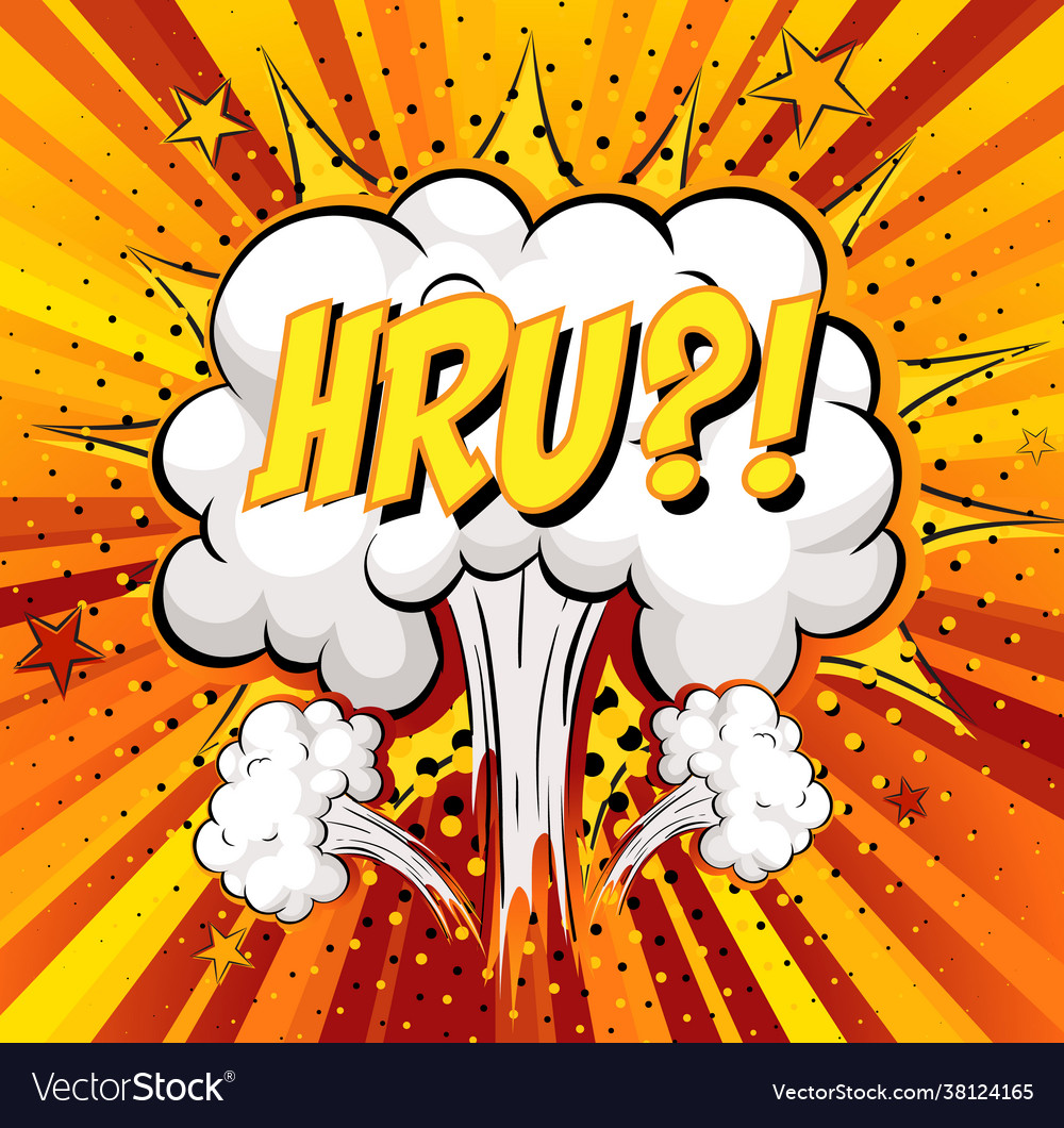 Hru text on comic cloud explosion rays Royalty Free Vector