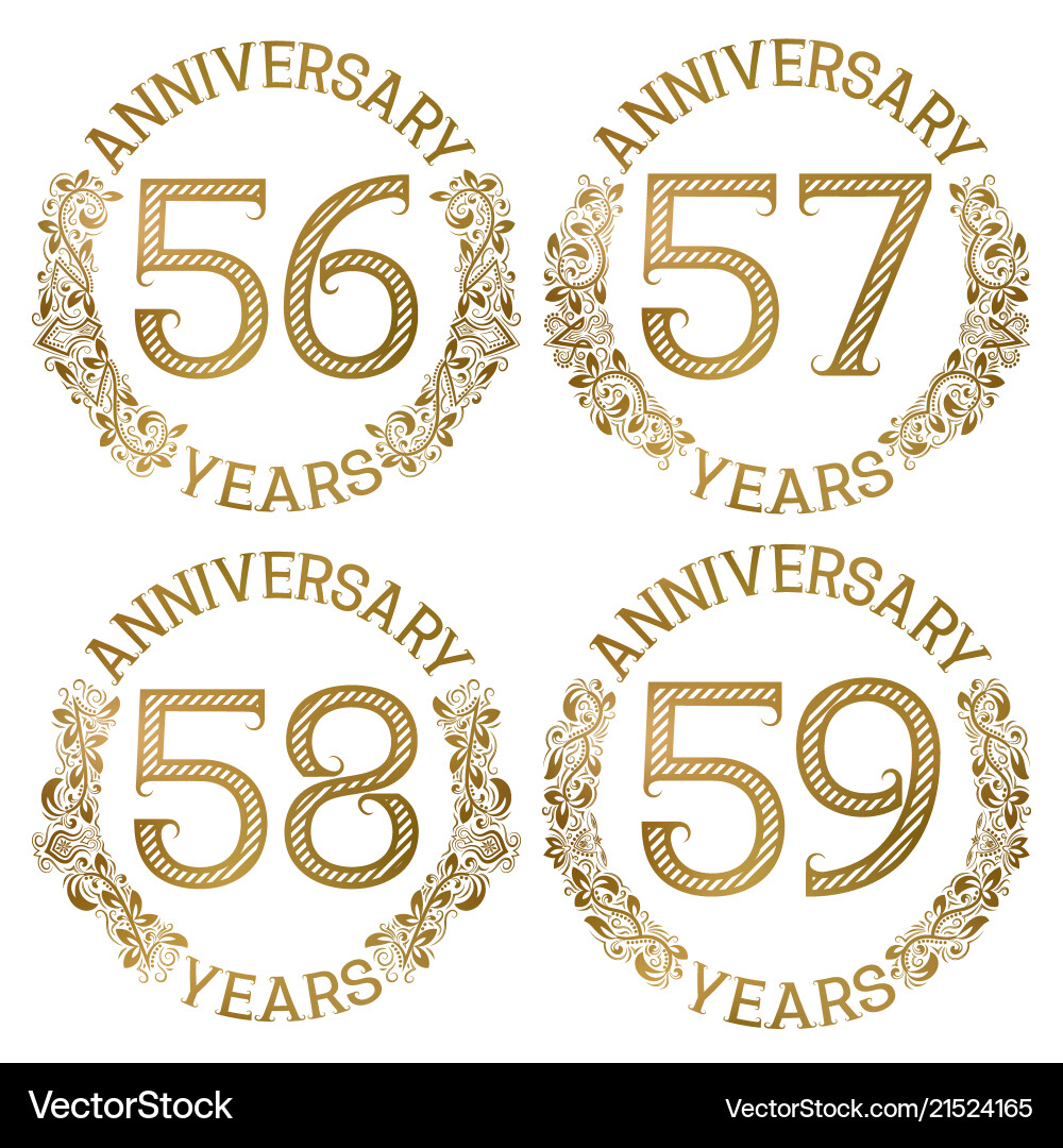 Set of golden anniversary emblems Royalty Free Vector Image