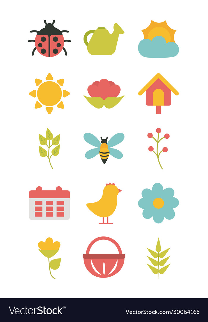 Set spring icons on white background Royalty Free Vector