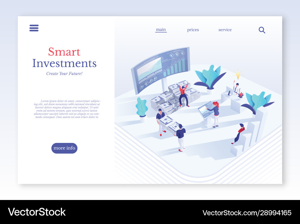 Stock market website page flat template Royalty Free Vector