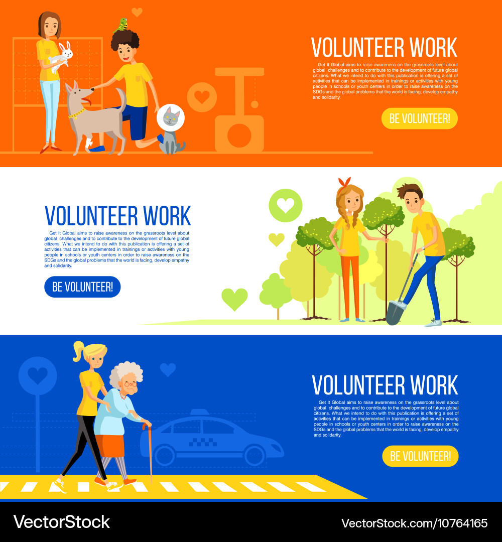 Volunteer people colored flat banner collection Vector Image