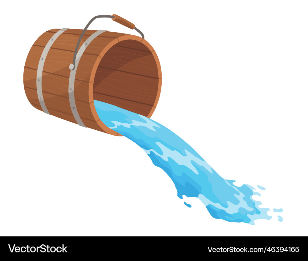 Wooden bucket with water and handle container Vector Image
