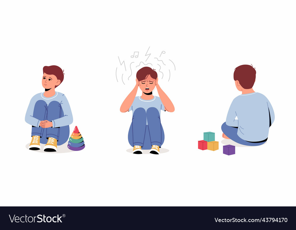Autism child stress mental health set of unhappy Vector Image Autism child stress mental health set of unhappy Vector Image