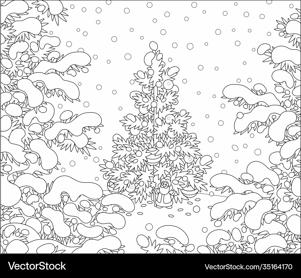 Decorated christmas tree in a snowy forest Vector Image